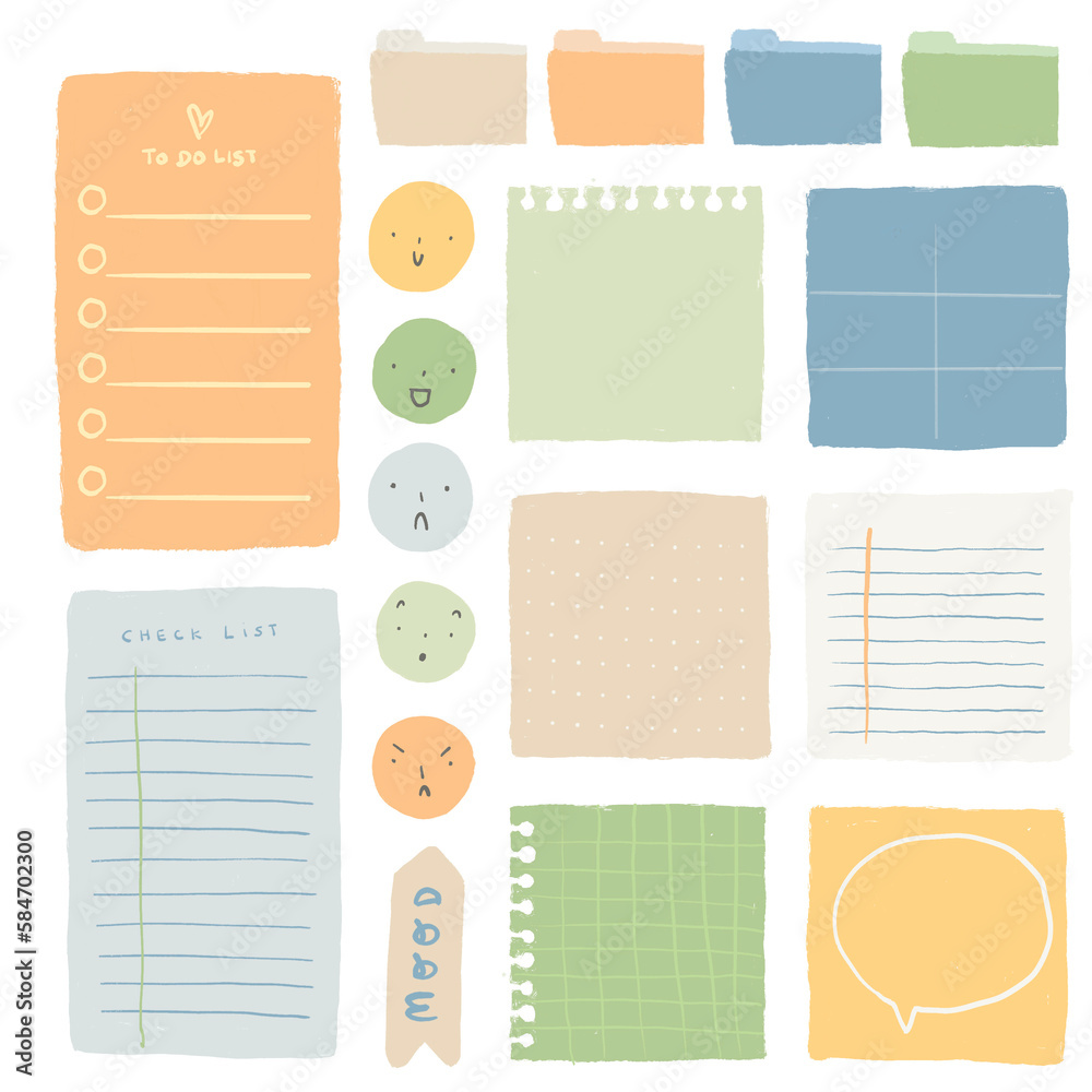illustration set of cute doodles for daily planner, hand drawn notebook ...