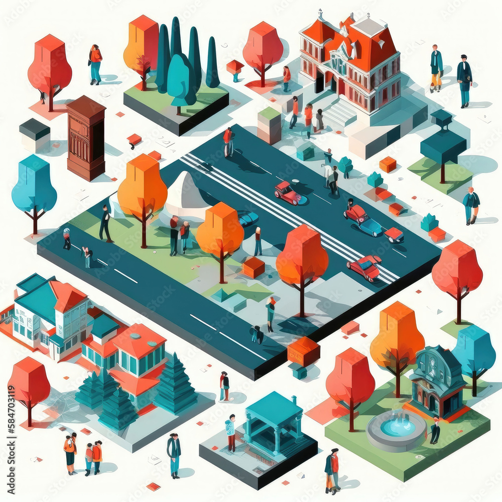 sprite sheet of of isometric vector art, city buildings, streets river ...