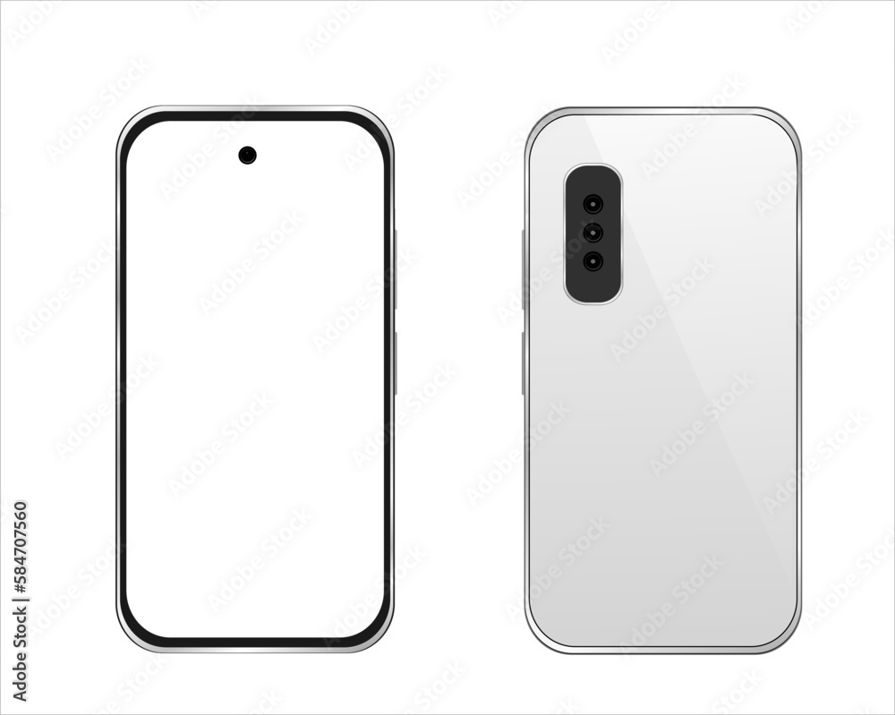 Detailed realistic silver smartphone with white screen on white ...