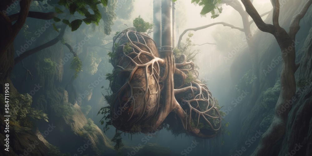 Lung Shaped Forest Symbolizing Oxygen Generation and Carbon Reduction ...