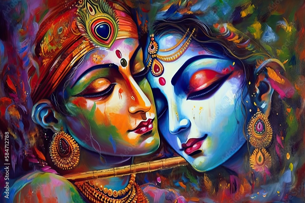 Krishna and Radha (symbol of Devine love). Generative AI Stock ...