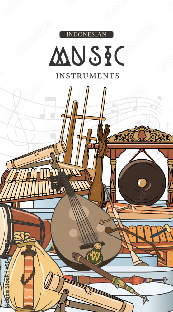 Indonesian music instruments hand drawn vector illustration. Music ...