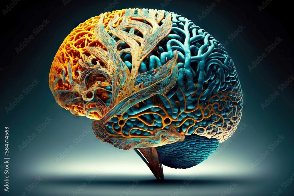 Multi-colored model of human brain with convolutions and vessels on ...