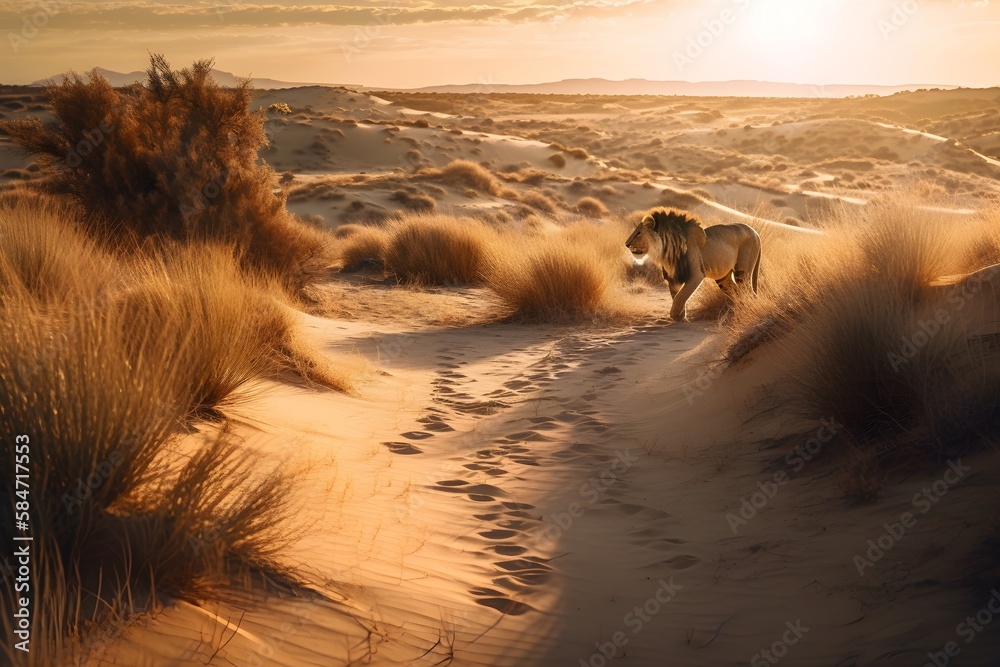 Lion wandering the Sahara Desert | Animal illustrations/backgrounds ...