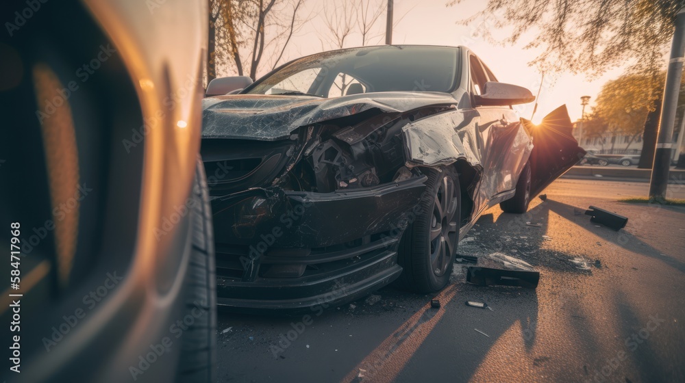 Crashed Car after Car Accident Scene Illustrating Legal Consequences ...