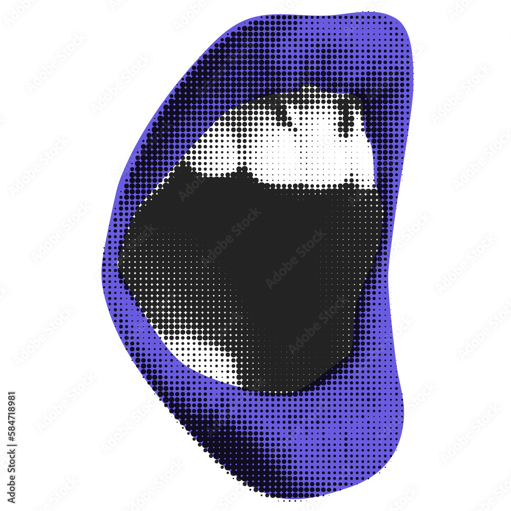 Halftone lip. Female lip with tongue and piercing. Trendy png pieces ...