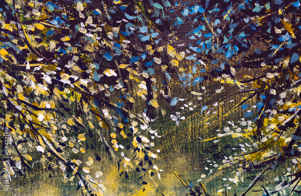 ภาพประกอบสต็อก Painting a drawing of tree crowns foliage blessed by the ...