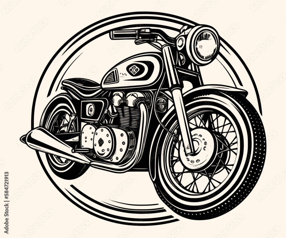 Vector Illustration of a Classic Motorcycle with lines drawing for logo ...