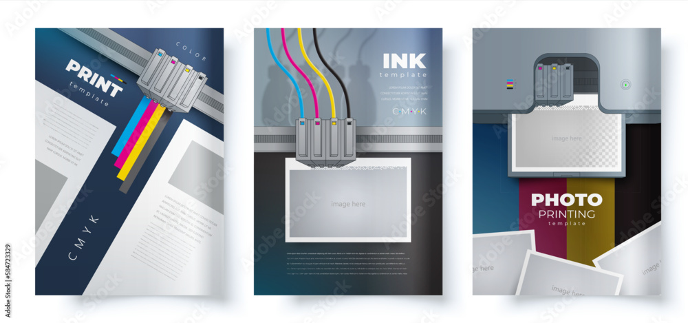 Flyer set cmyk ink printing polygraphy theme design template cover ...