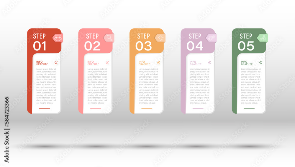 Vetor de Business infographics. 5 stages of achieving the goal. Stages ...