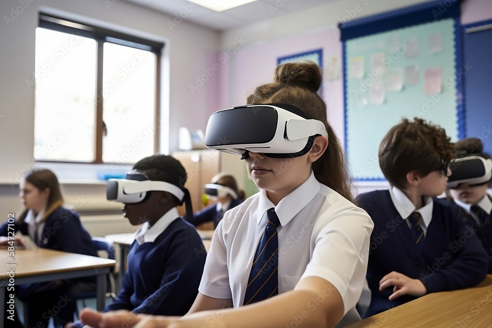 Pupils in a classroom learning with technology Stock Illustration ...