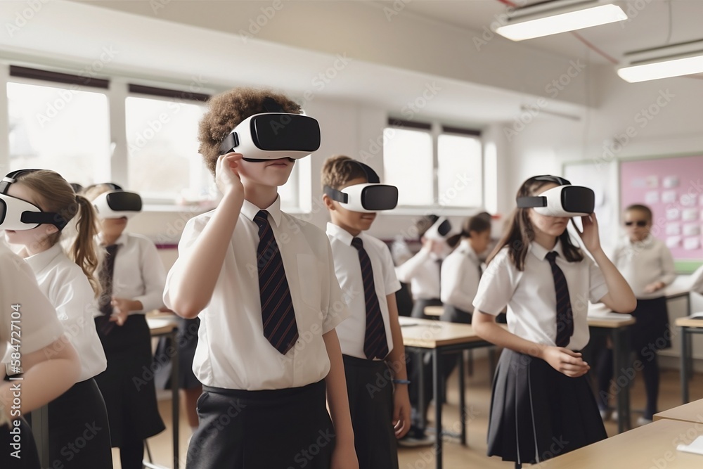 Pupils in a classroom learning with technology (AI generated) Stock ...
