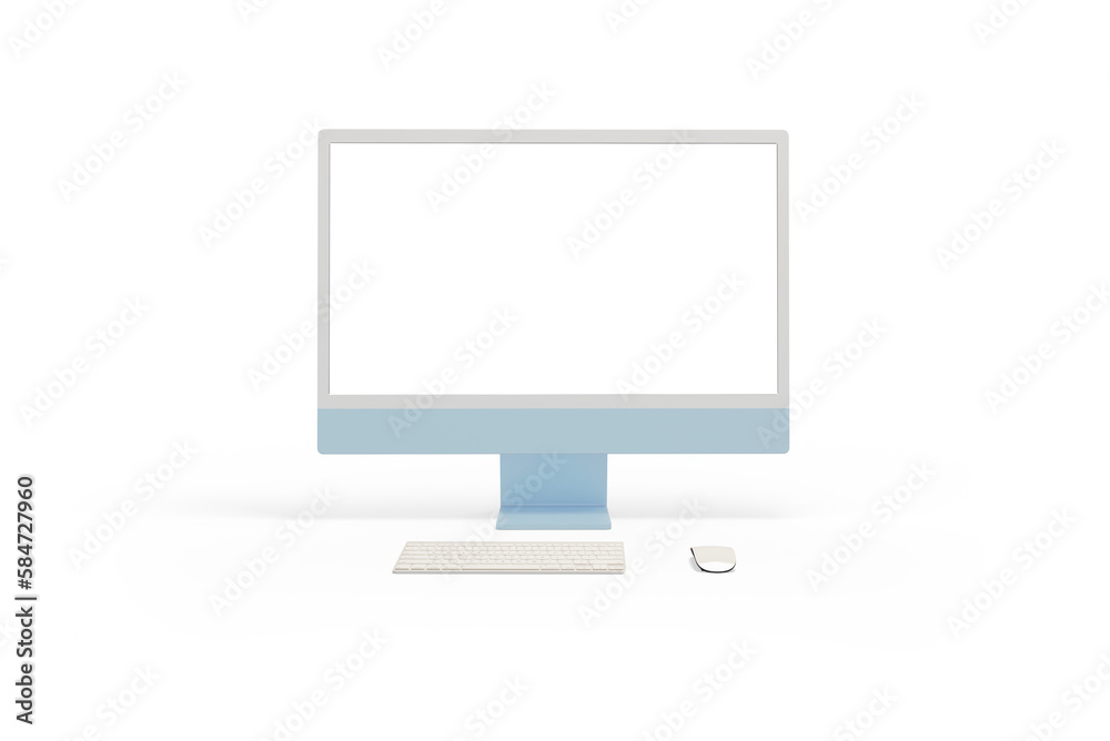 Computer display, keyboard and mouse transparent. Front view. Isolated ...