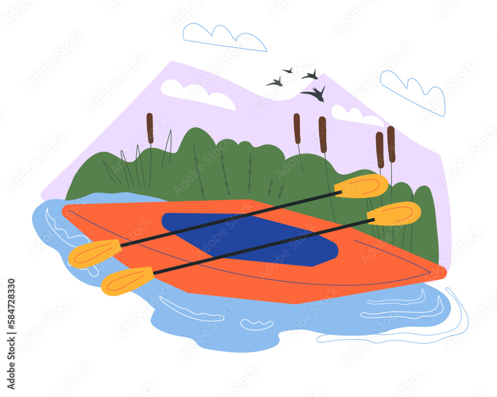 Kayak or canoe in the river, flat cartoon vector illustration isolated ...