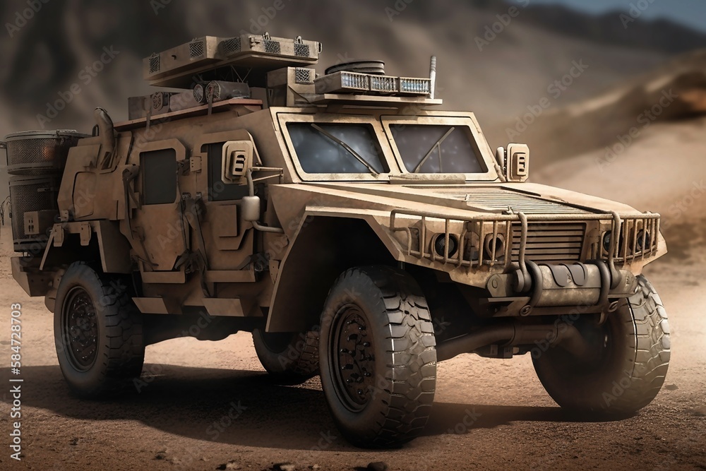 Army jeep, means of transport for soldiers, desert background created ...