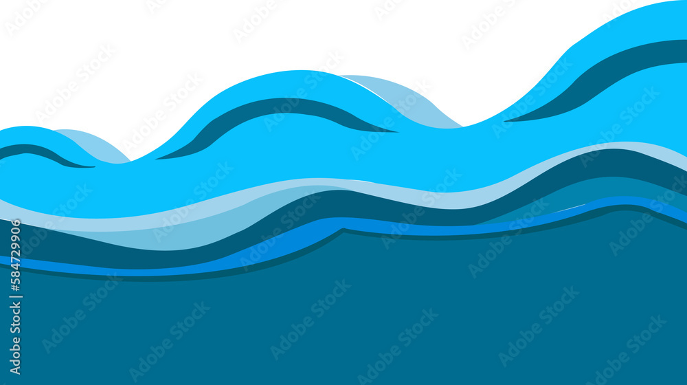 Ocean wave illustration flat design style. Blue ocean wave illustration ...