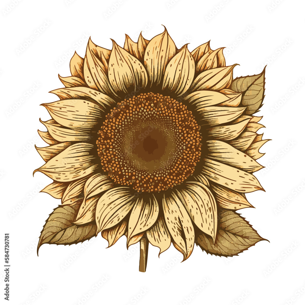 Sunflower vector illustration. Ink sketch of sunflower isolated on ...
