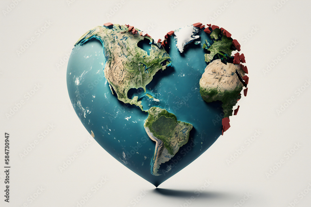 Heart shaped planet Earth Generative Ai Stock Illustration | Adobe Stock