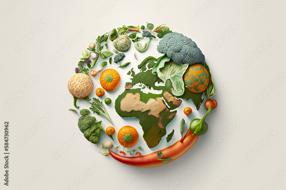 A green earth with a map of vegetables Generative Ai Stock Illustration ...