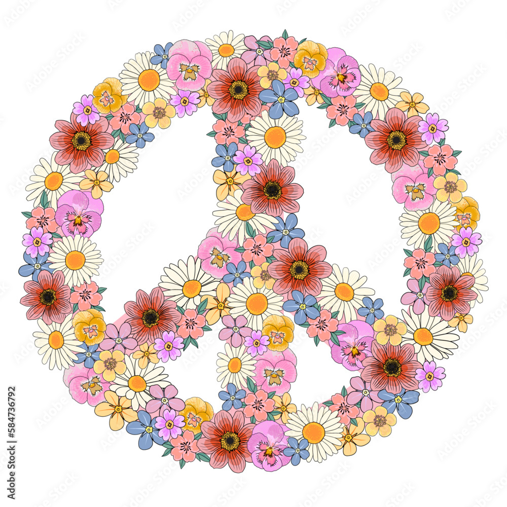 Peace symbol made of colourful flowers vector art for t shirt design ...