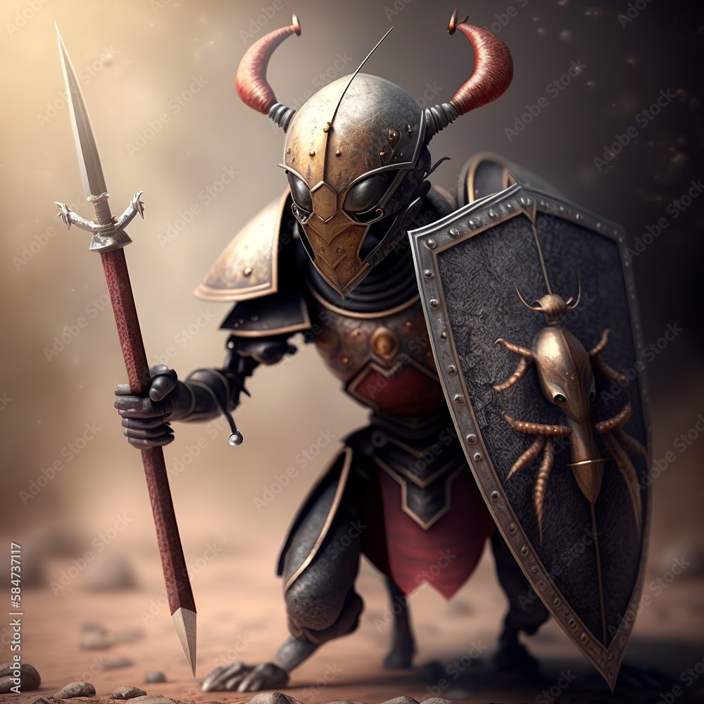 ant warrior with shield and sword, unrealistic, fantasy,hero with ...