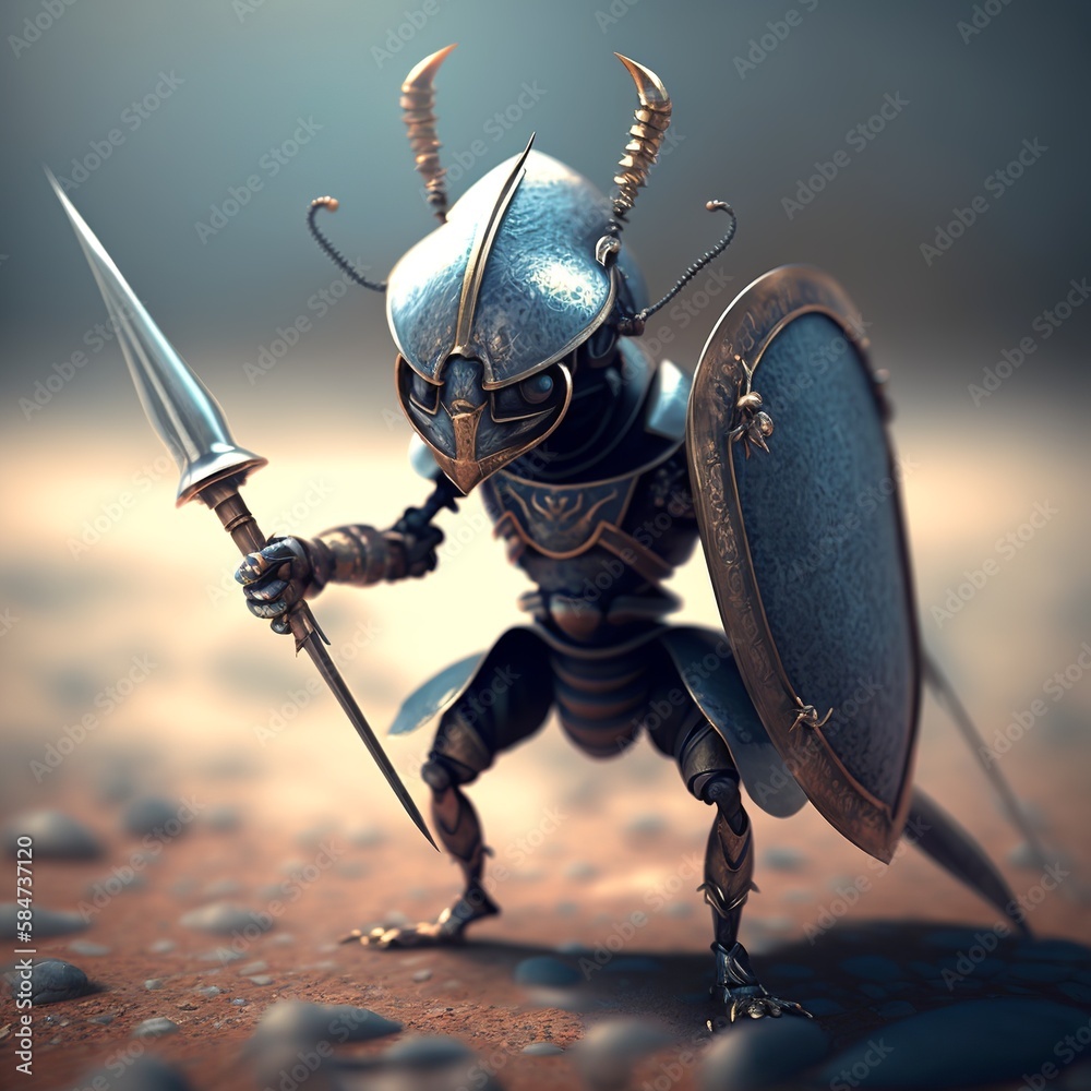 ant warrior with shield and sword, unrealistic, fantasy,hero with ...