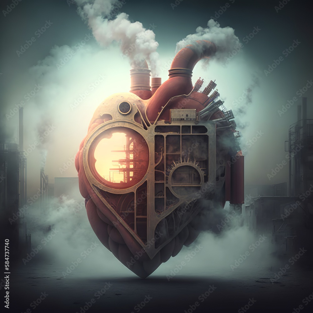 Human Heart as a factory. People Suffering from Fine Dust, Industrial ...