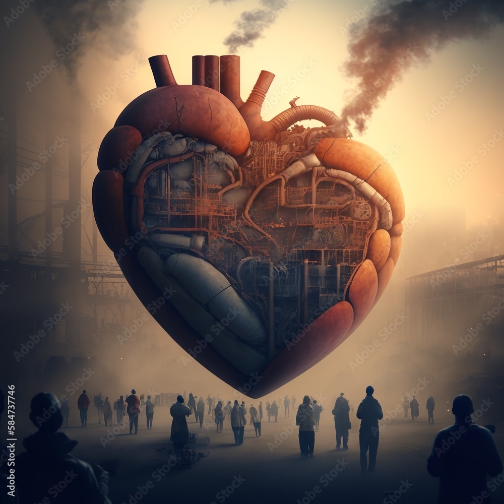 Human Heart as a factory. People Suffering from Fine Dust, Industrial ...