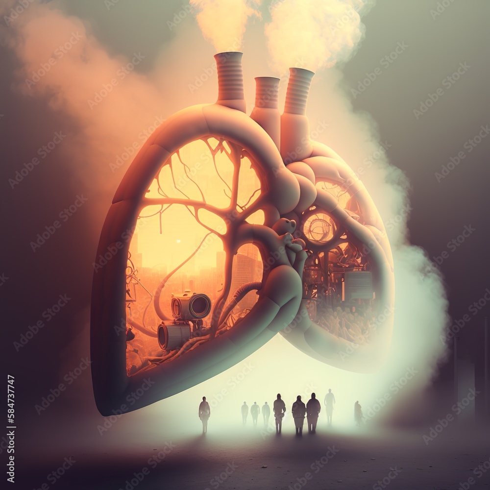 Human Heart as a factory. People Suffering from Fine Dust, Industrial ...