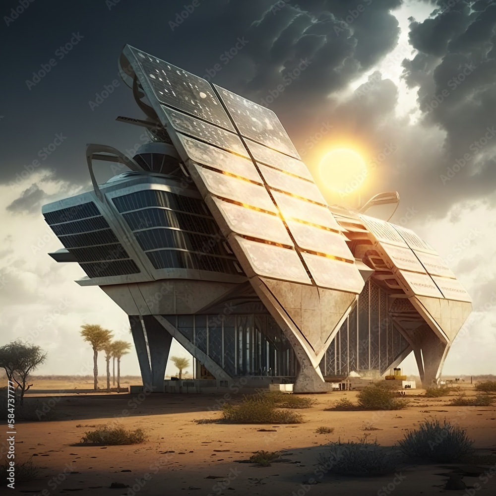 Ilustrace „image of futuristic construction with solar panels cells ...