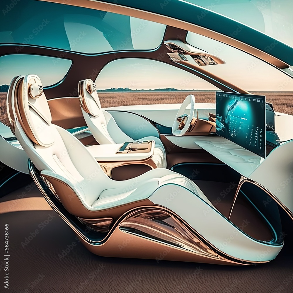 self driving electric car interior luxury next to the steering wheel or ...