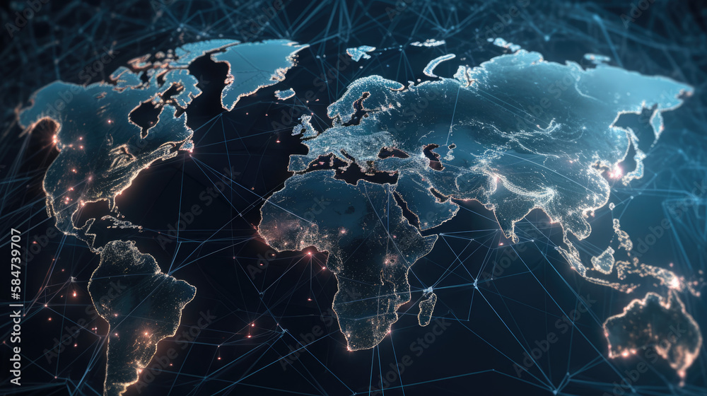 planisphère du monde avec réseaux de connections et de communications ...