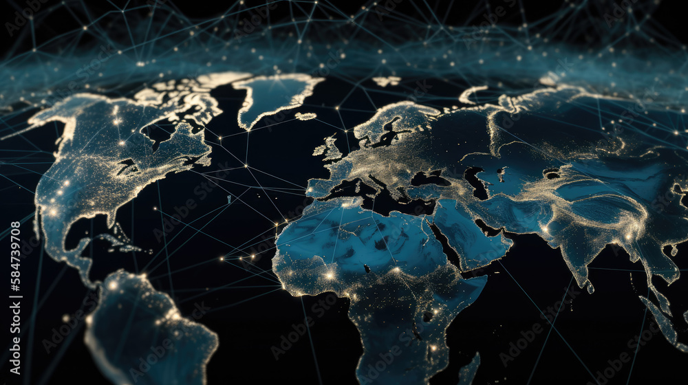 planisphère du monde avec réseaux de connections et de communications ...