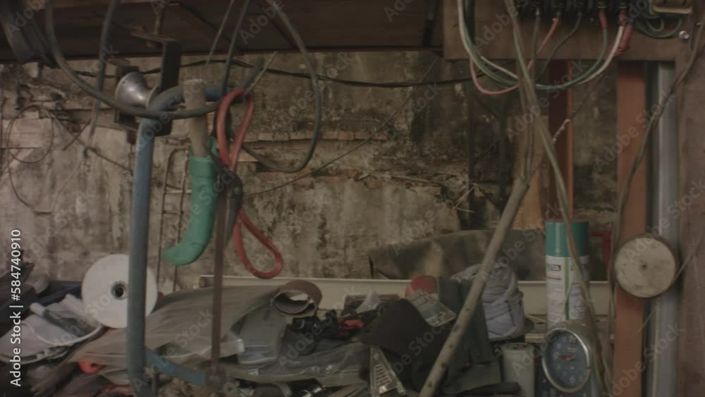 horizontal pane view of interior of a factory storage house shade of ...