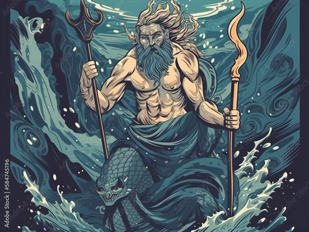 ancient greek mythology poseidon, illustration, god of oceans and ...