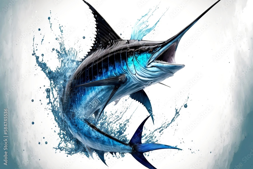 Swordfish jumping out of water tropical fish isolated on white ...