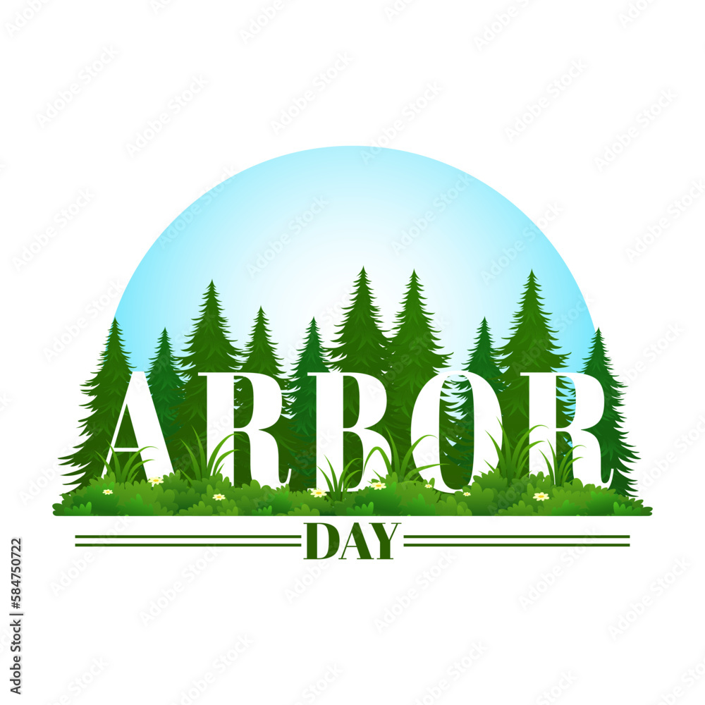 National Arbor Day Vector Illustration with green grass and pine forest ...