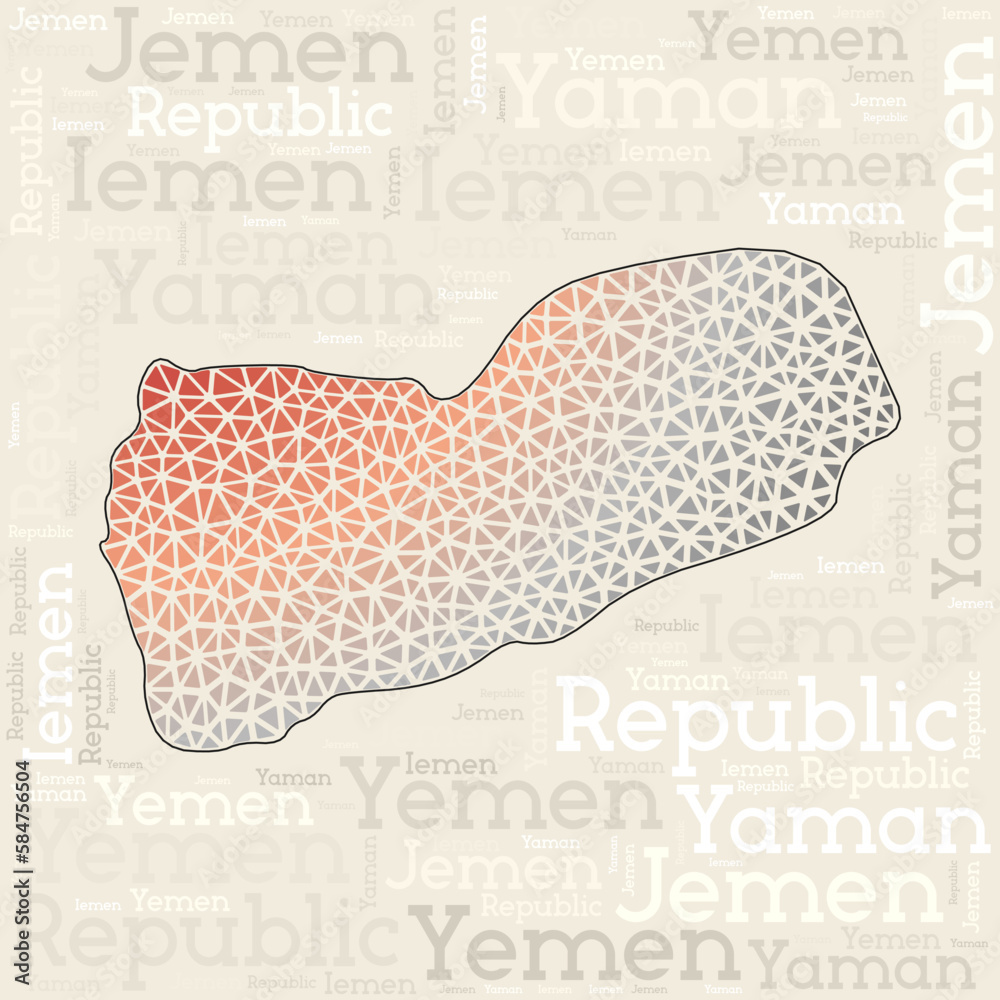 YEMEN map design. Country names in different languages and map shape ...
