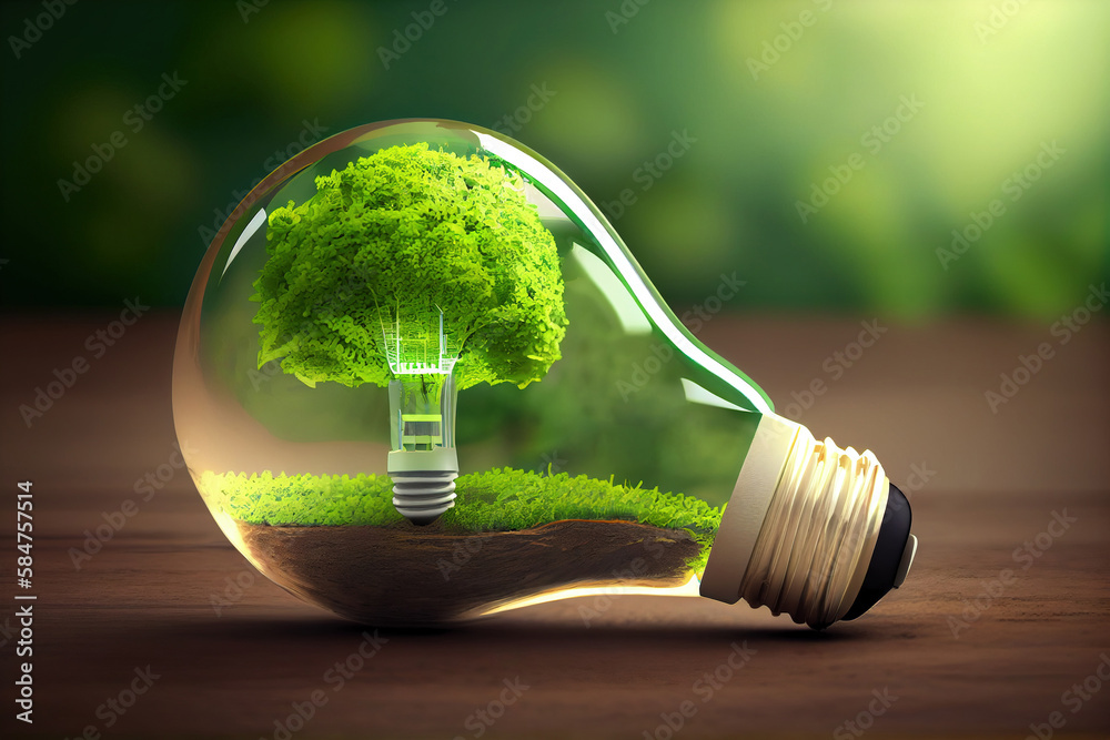 light bulb with green eco city. Renewable energy, Save energy ...