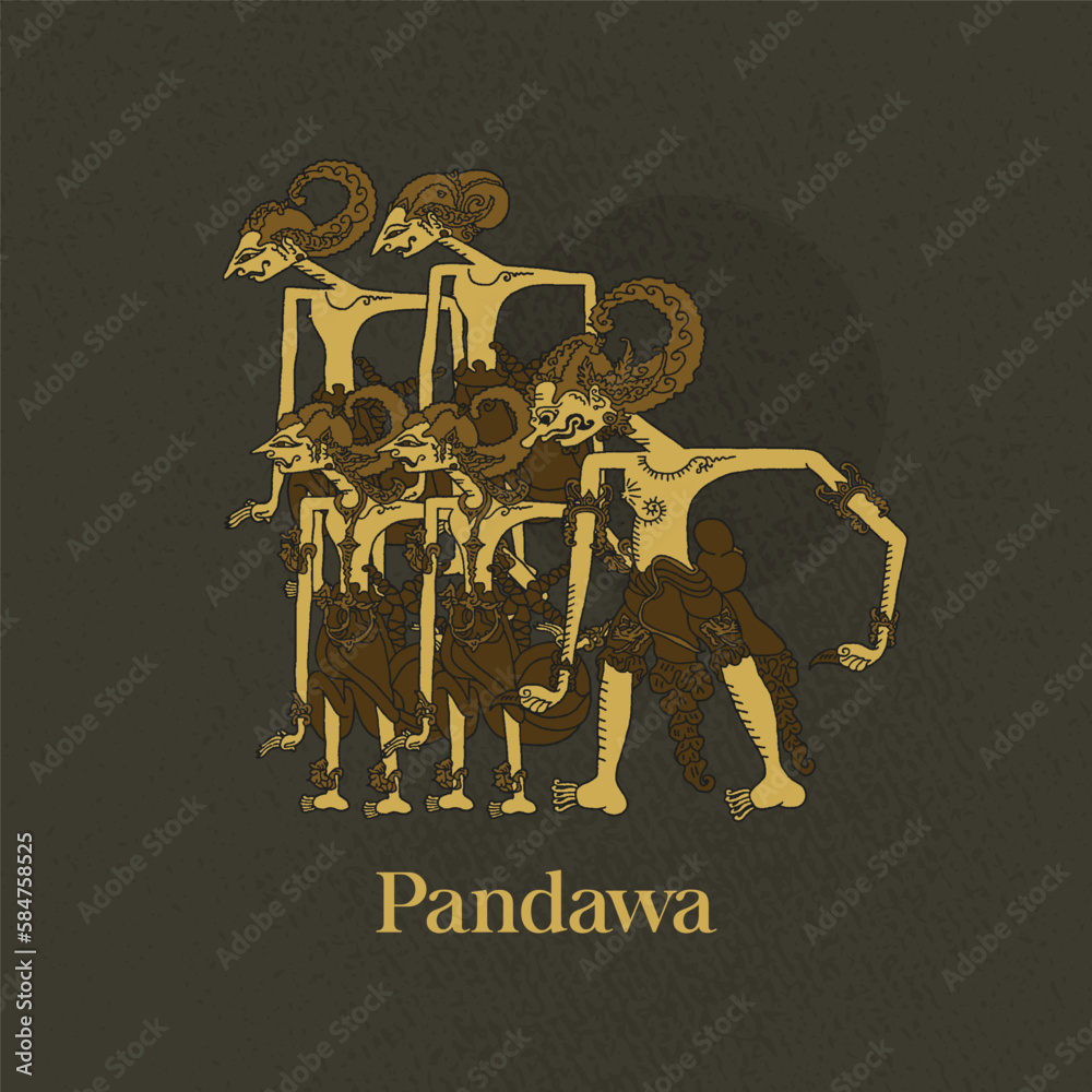 Ethnic Pandawa wayang illustration. Hand drawn Indonesian Javanese ...