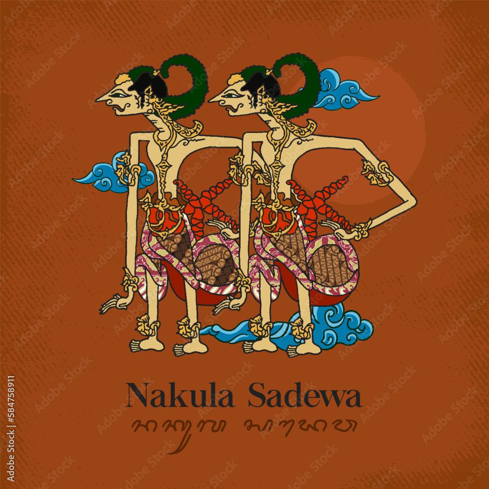 Sadewa Pandawa wayang illustration. Hand drawn Indonesian shadow puppet ...