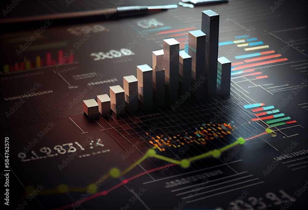 3D charts and graph with checkmark, analysis business financial data ...