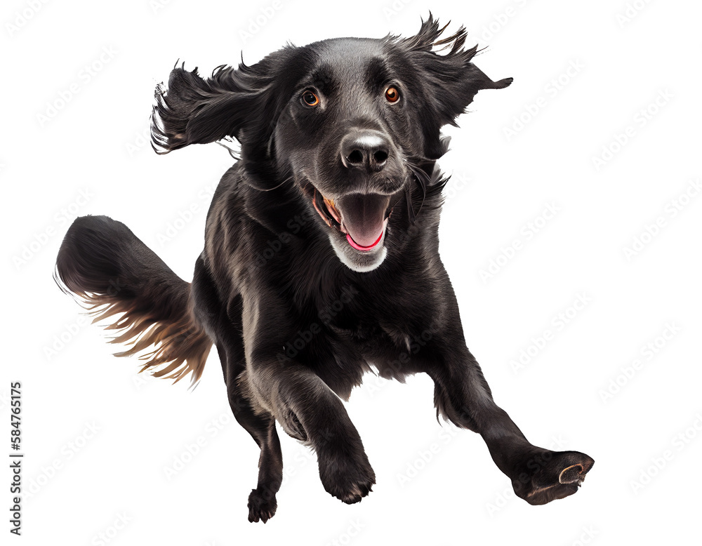 black dog running happily on a transparent background. for decorating ...