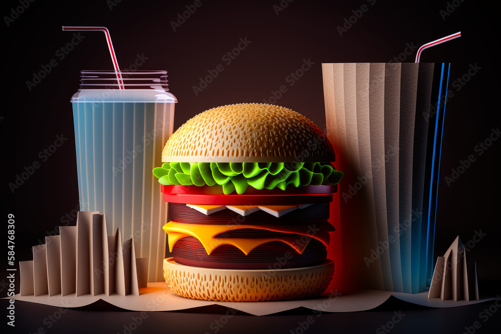 paper craft art burger menu with extras Stock Illustration | Adobe Stock
