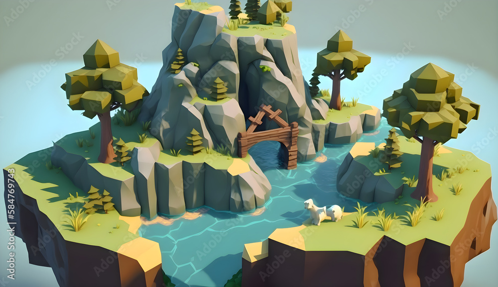 cute little matte low poly isometric Zelda Breath of the wild forest ...