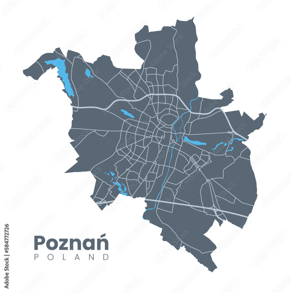 Urban Poznań map. Detailed map of Poznan, Poland. City poster with ...