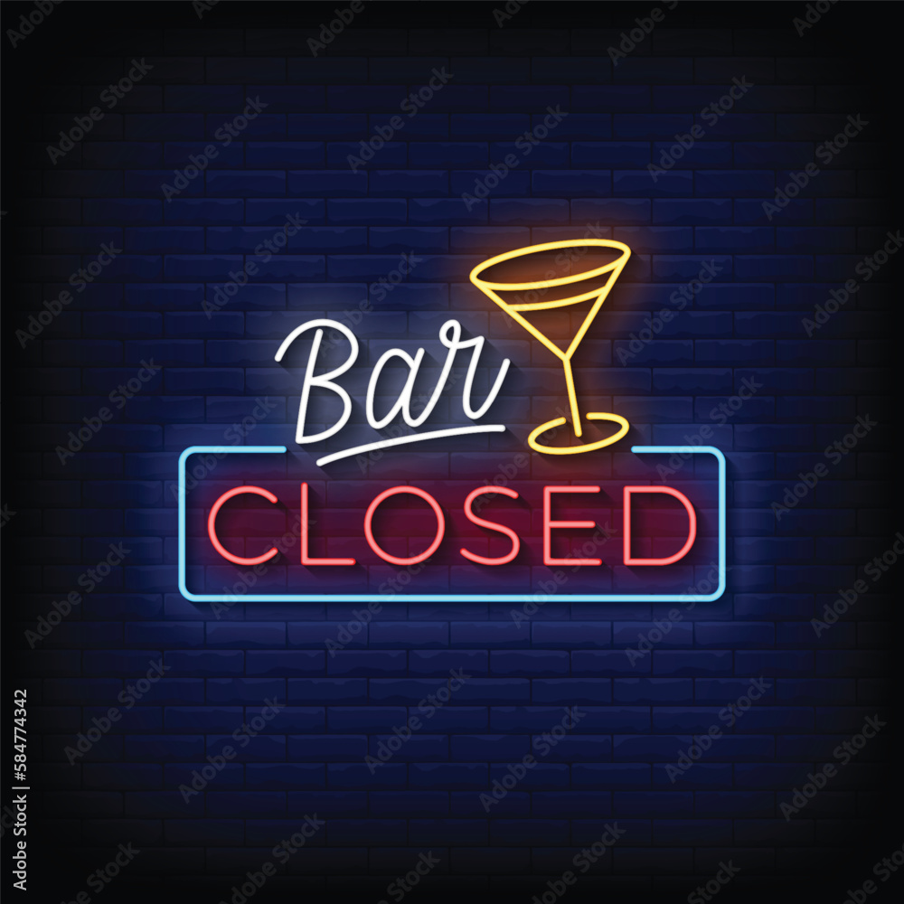 Neon Sign bar closed with brick wall background vector Stock Vector ...