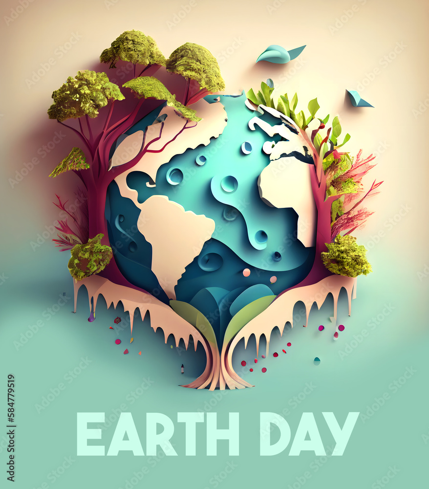 Earth day concept. 3d style eco friendly design. Earth map shapes with ...