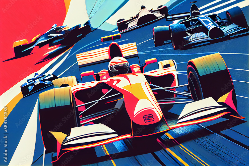 F1 Formula 1 race, with several cars competing at high speed on a ...