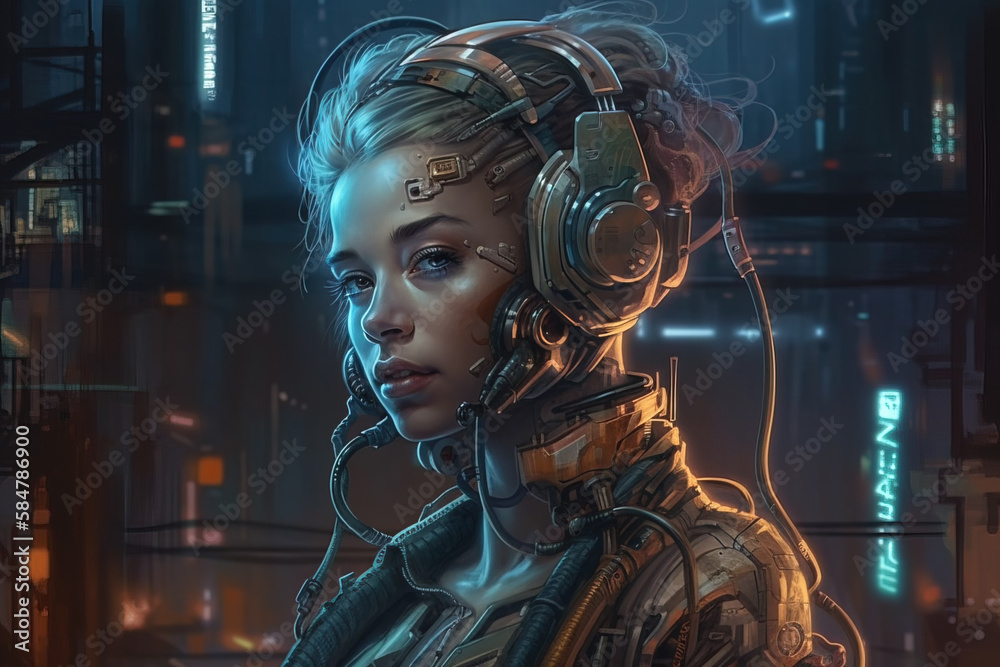A Cyberpunk girl . Futuristic fantastic setting. Stock Illustration ...